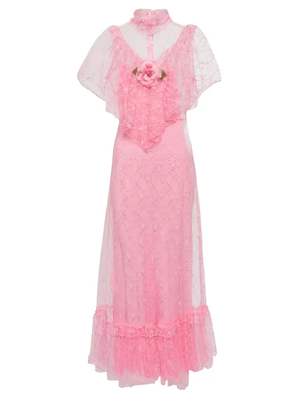 RODARTE Floral-appliqué Lace Maxi Dress - Pink