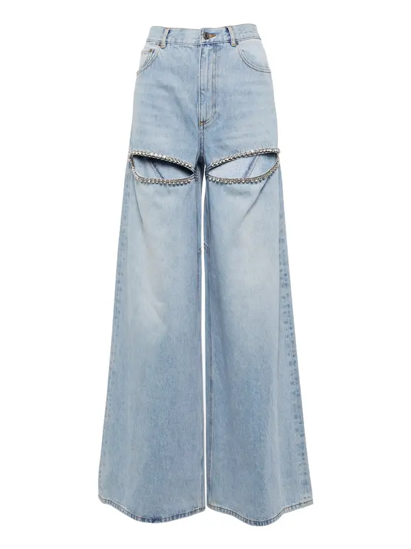 AREA Cutout Embellished Wide-leg Jeans - Blue