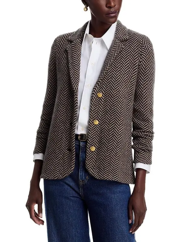 Bloomingdale'S 100% Cashmere Notch Lapel Blazer - Black/sesame Herringbone