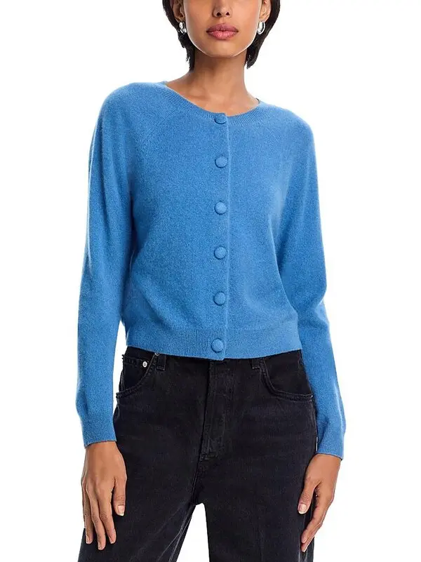 Aqua 100% Cashmere Crewneck Cardigan - Blue Jay