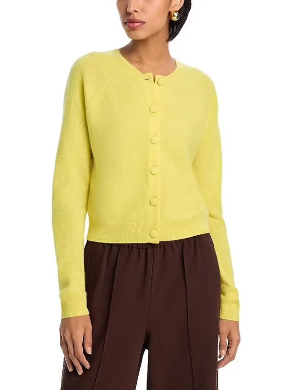 Aqua 100% Cashmere Crewneck Cardigan - Limoncello