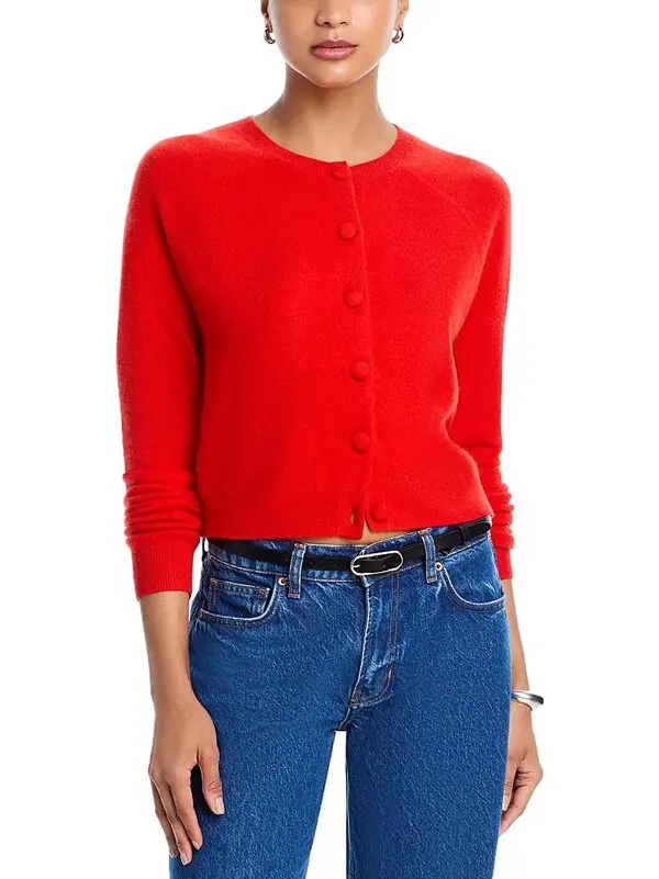 Aqua 100% Cashmere Crewneck Cardigan - Paprika