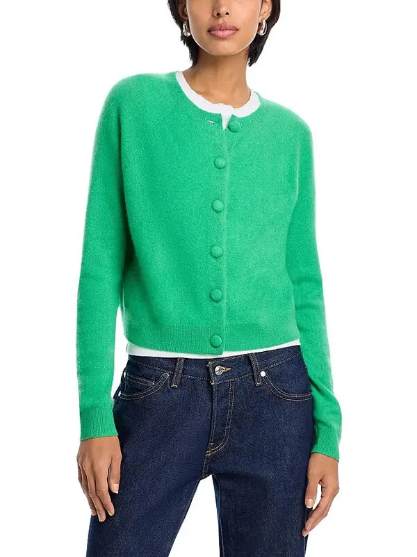 Aqua 100% Cashmere Crewneck Cardigan - Verte