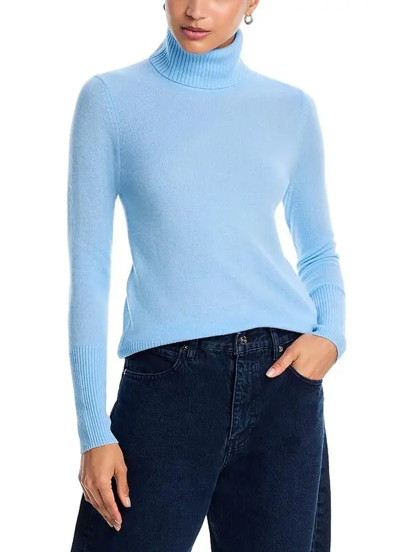 Aqua Cashmere Turtleneck Sweater - Bright Sky