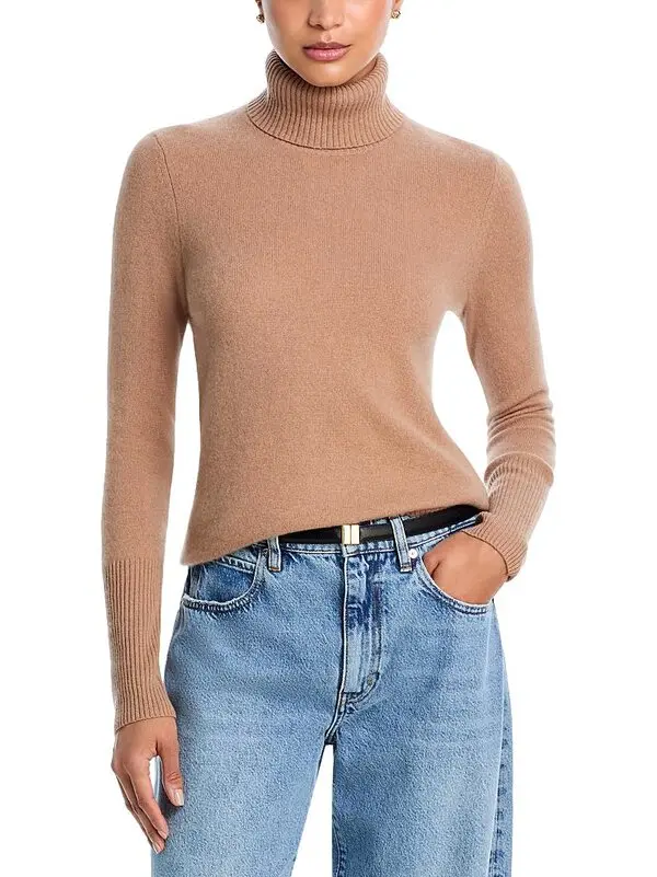Aqua Cashmere Turtleneck Sweater - Camel