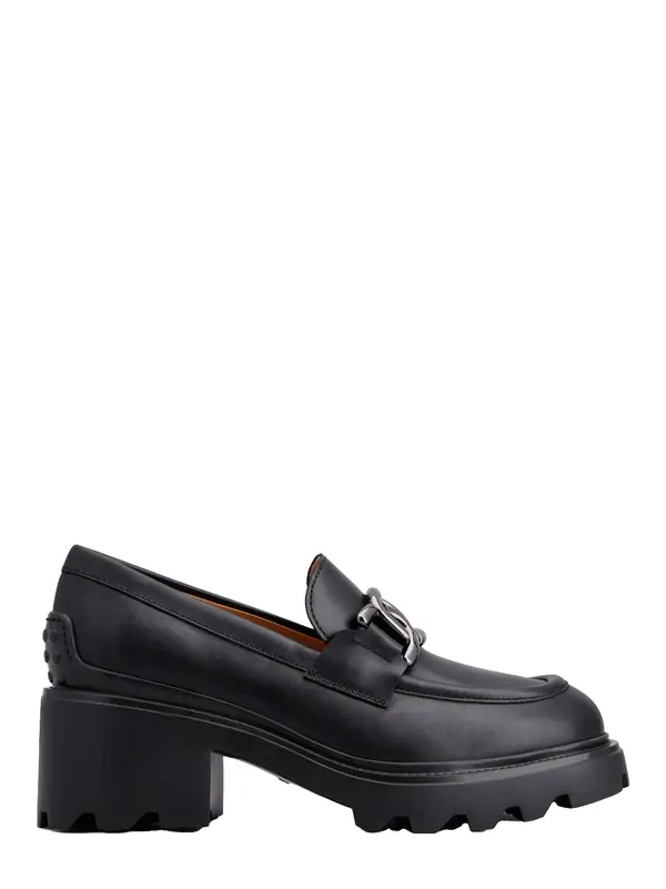TOD'S Logo Buckle Leather Loafers - Black