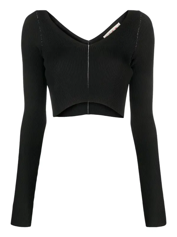 Marni V-neck Ribbed-knit Crop Top - Black