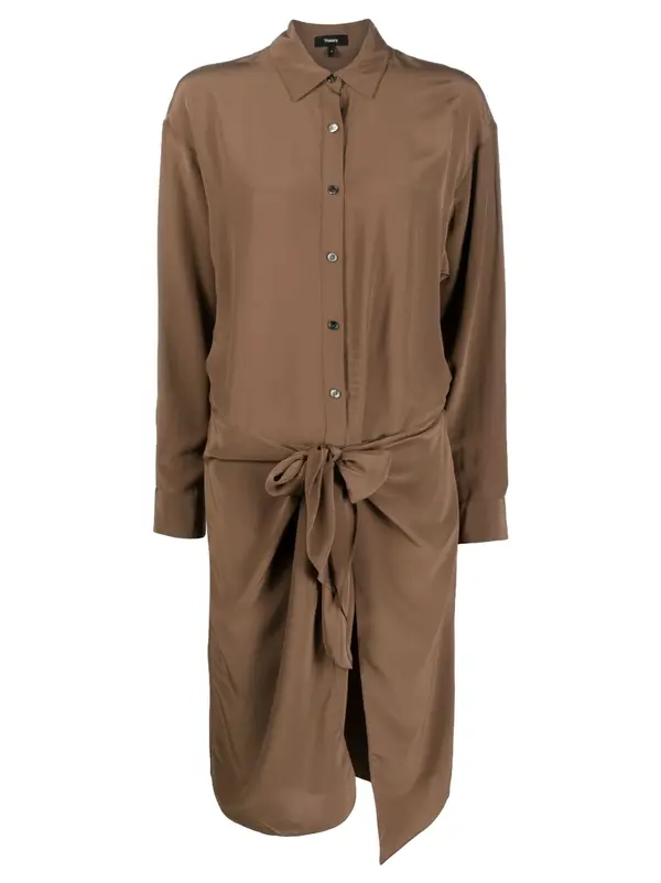 Theory Sarong Draped Shirtdress - Brown
