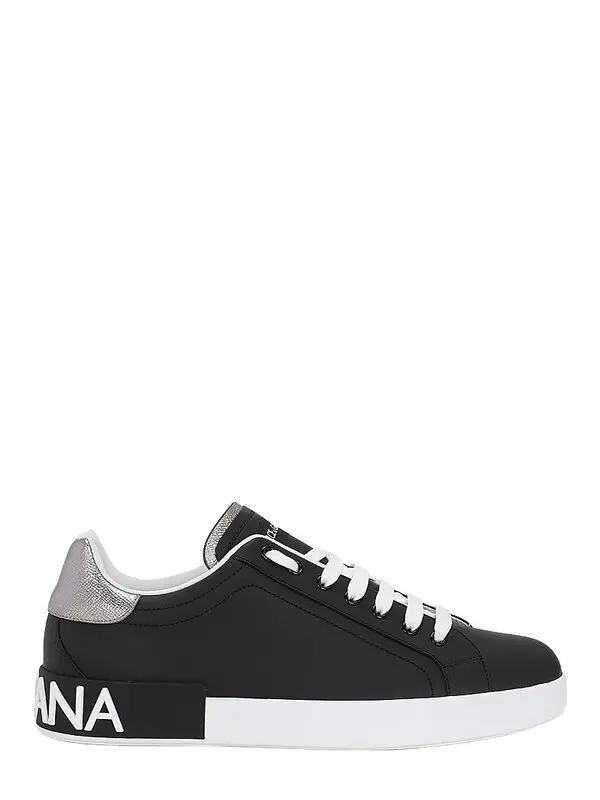 Dolce & Gabbana Portofino Leather Sneakers - Black/silver