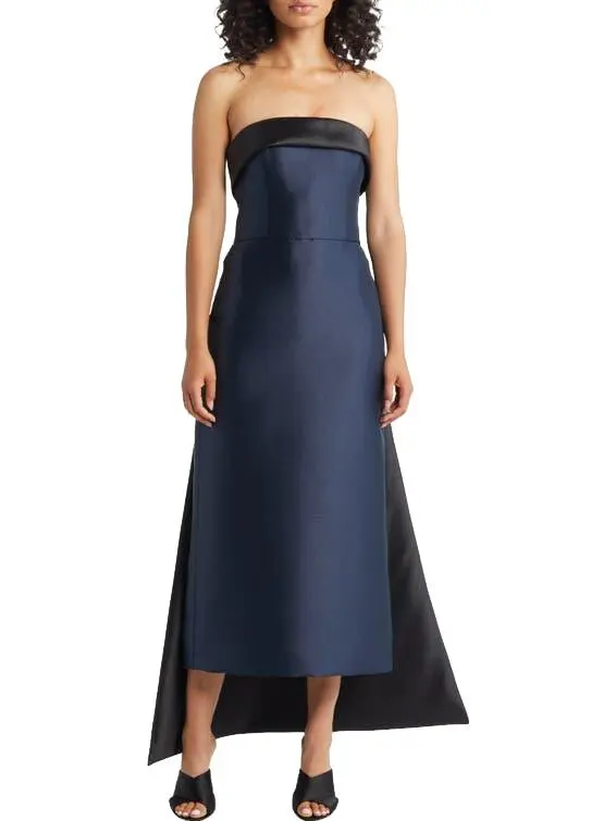 Amsale Strapless Watteau Gown - Navy/black
