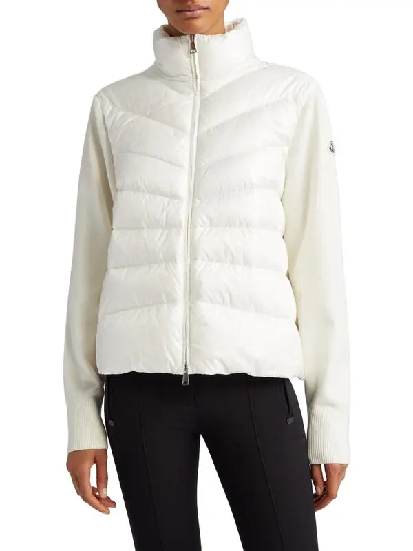 Moncler Quilted Nylon & Wool Knit Cardigan - White