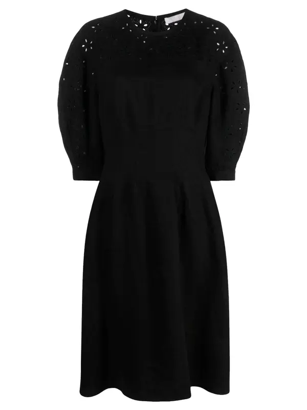 Chloé Balloon-sleeve Linen Dress - Black