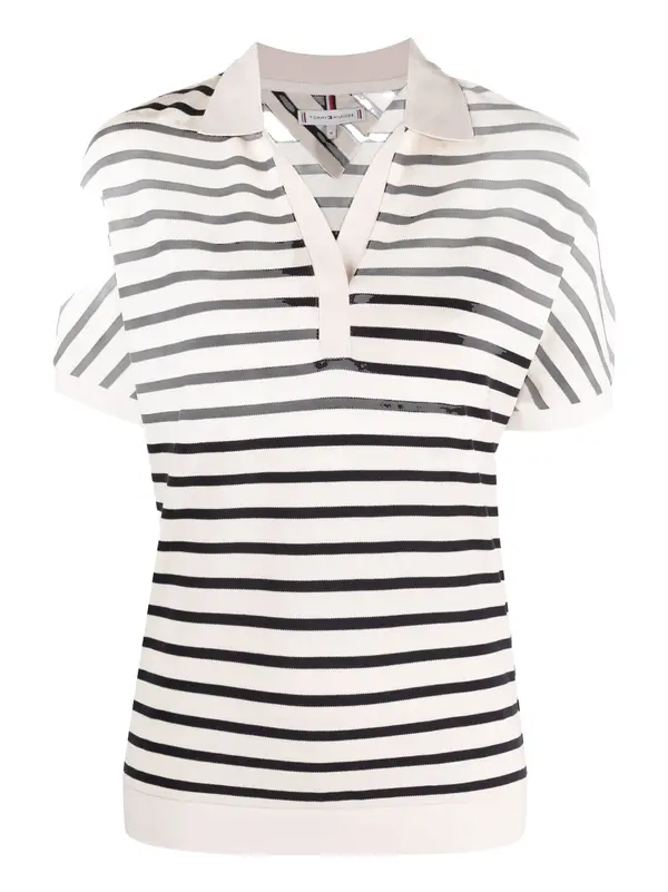 Tommy Hilfiger Striped Split-neck T-shirt - Neutrals