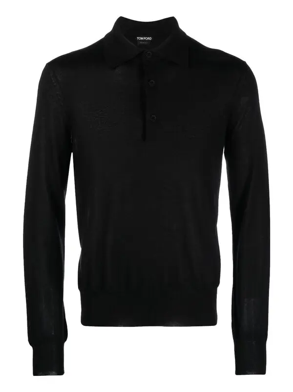 TOM FORD Long-sleeve Knitted Polo Shirt - Black