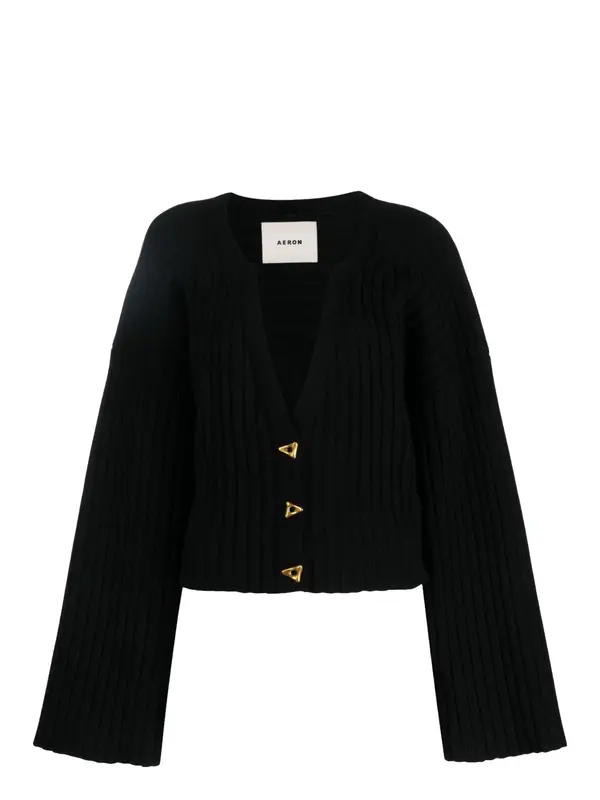 AERON Morrow Ribbed-knit Cropped Cardigan - Black