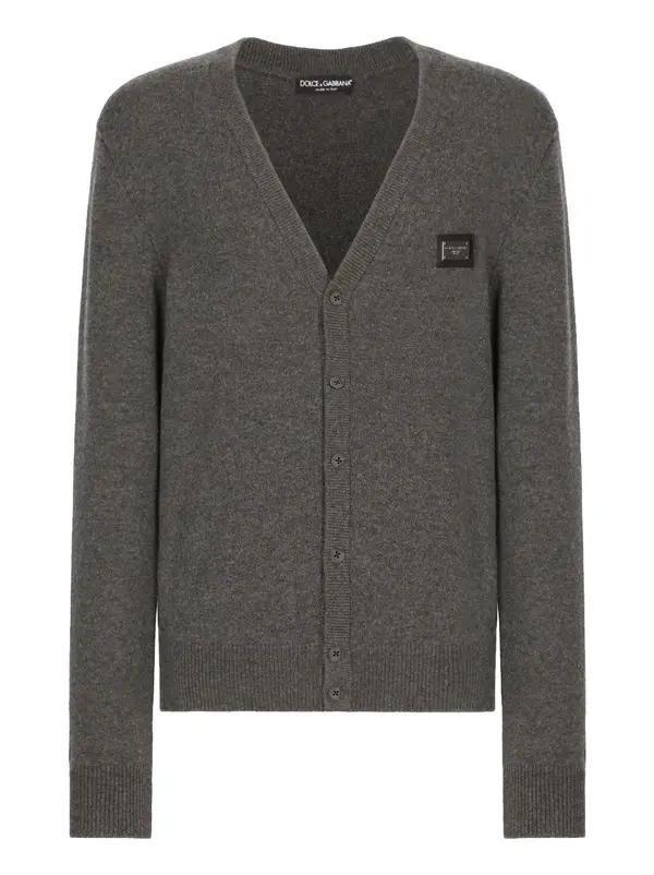 Dolce & Gabbana Logo Plaque Wool-blend Cardigan - Grey