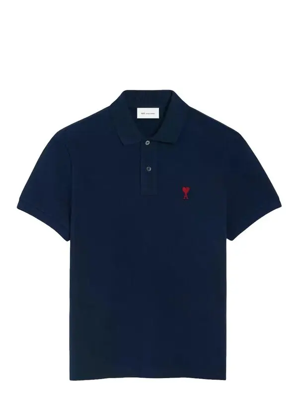 AMI Paris De Coeur Embroidered-logo Polo Shirt - Blue