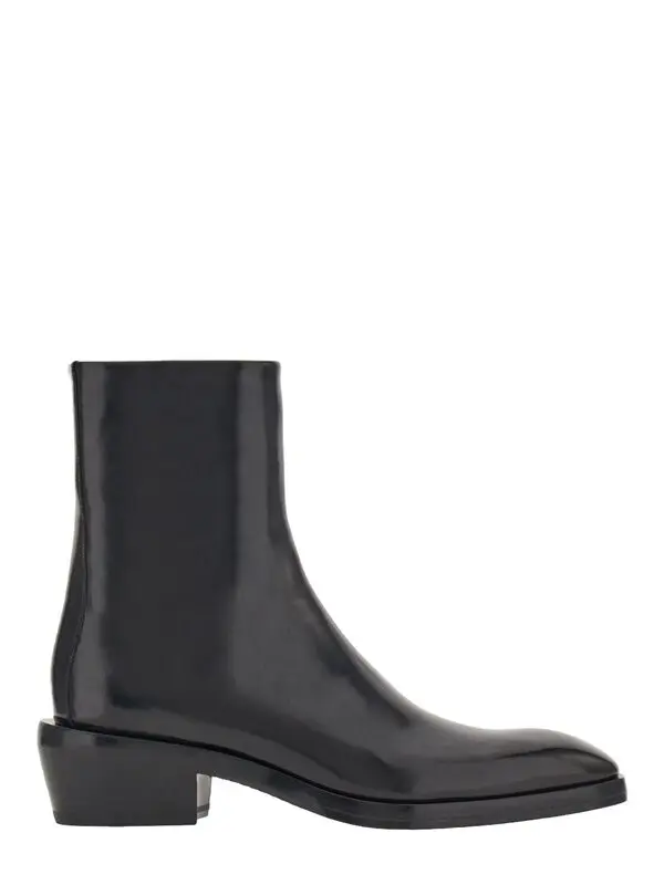 FERRAGAMO Squared-toe Leather Ankle Boots - Black