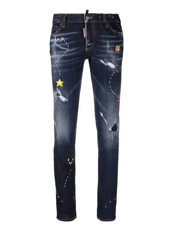 Dsquared2 Low-rise Embroidered Skinny Jeans - Blue