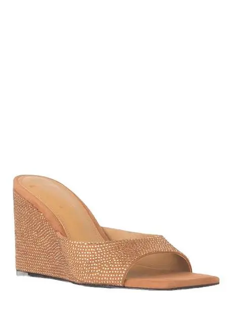 BLACK SUEDE STUDIO Paloma Crystal Wedge Sandal - Toffee Suede