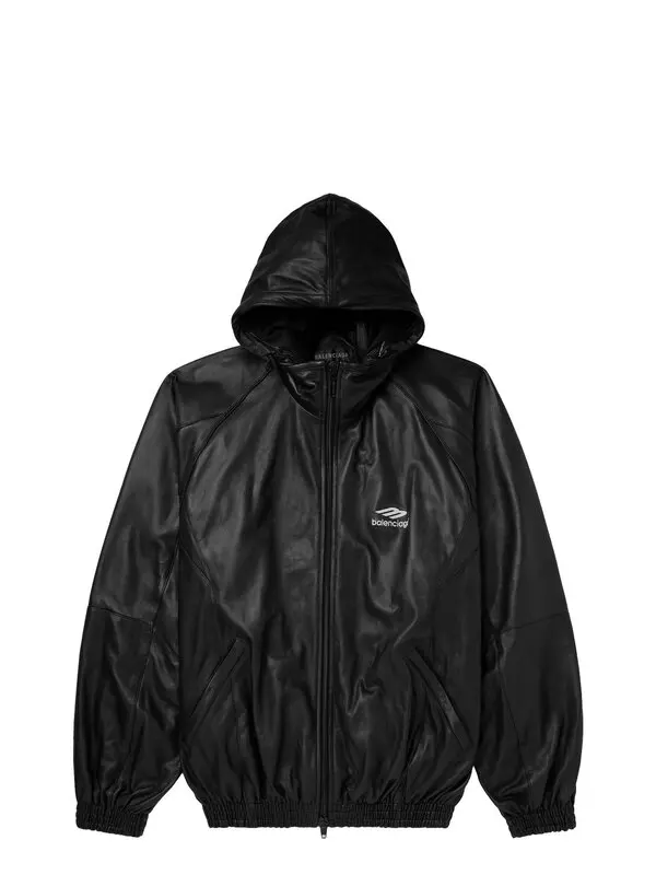 Balenciaga Logo-print Leather Hooded Jacket - Black