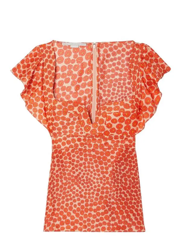 Stella McCartney Floral-print Silk-habotai Top - Orange