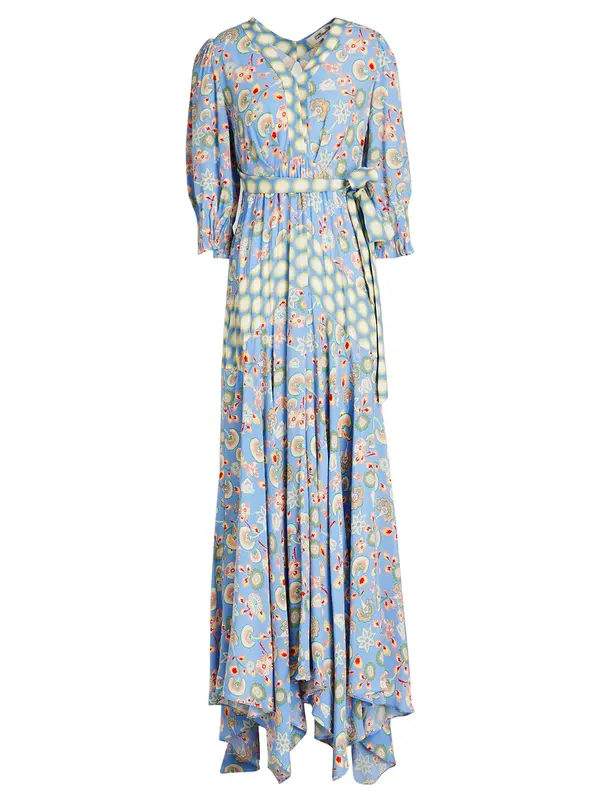 Diane Von Furstenberg Gaines Belted Printed Crepe De Chine Maxi Dress - Light Blue