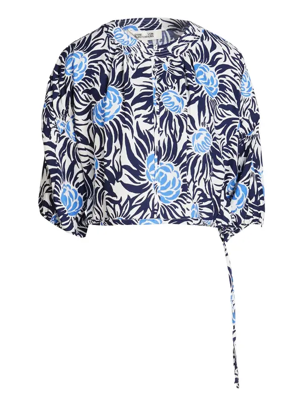 Diane Von Furstenberg Dario Cropped Floral-print Blouse - Navy