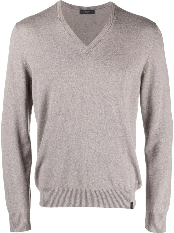 FAY V-neck Wool Sweater - Neutrals