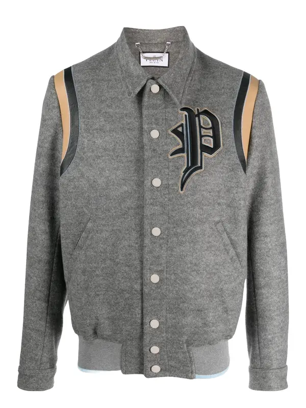 Philipp Plein Logo-appliqué Cotton Bomber Jacket - Grey