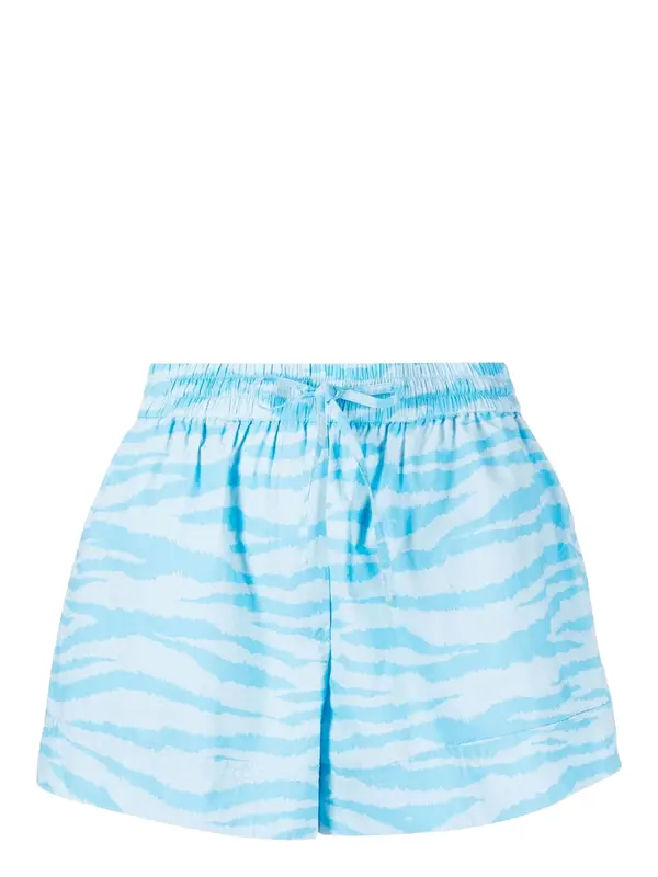 GANNI Zebra-print Organic Cotton Shorts - Blue