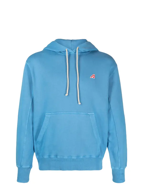 AUTRY Logo Patch Cotton Drawstring Hoodie - Blue