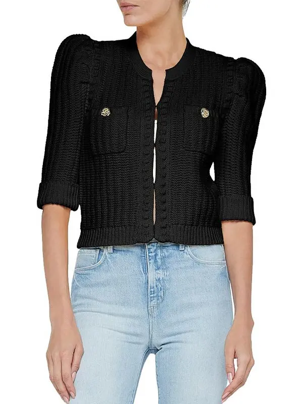 L'Agence Delilah Crop Textured Cardigan - Black/gold