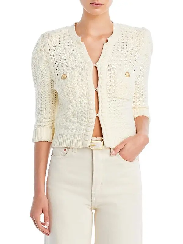 L'Agence Delilah Crop Textured Cardigan - Vintage White