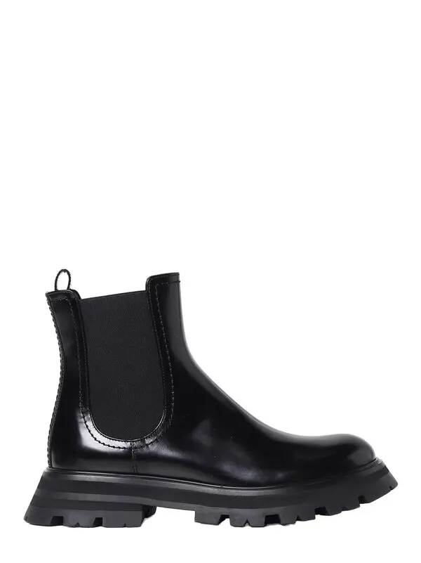 Alexander McQueen Ankle Boots In Brushed Leather - Black