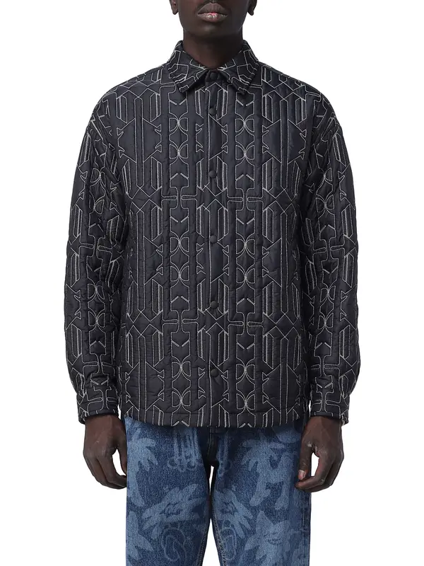 Palm Angels Overshirt In Quilted Nylon - Black