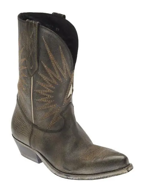 GOLDEN GOOSE Wish Star Short Western Boots - Black/ecru Silver