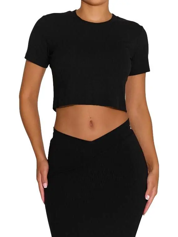 Naked Wardrobe Ribbed Crop T-shirt - Black