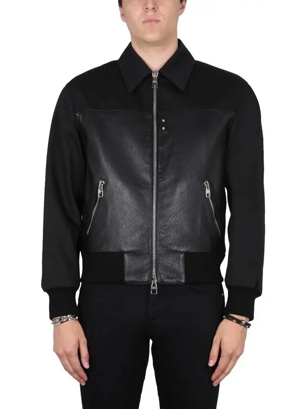 Alexander McQueen Leather Bomber Jacket - Black