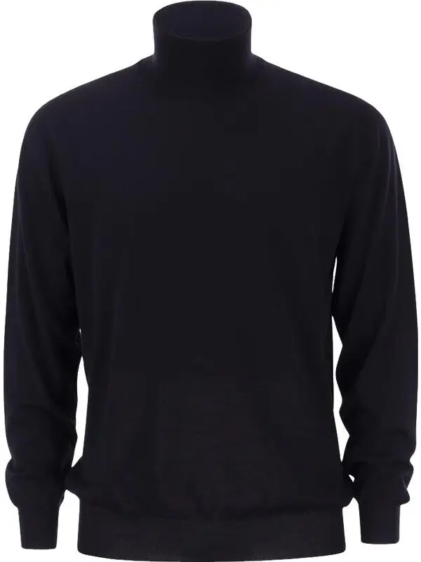Fedeli Turtleneck Sweater In Virgin Wool - Blue