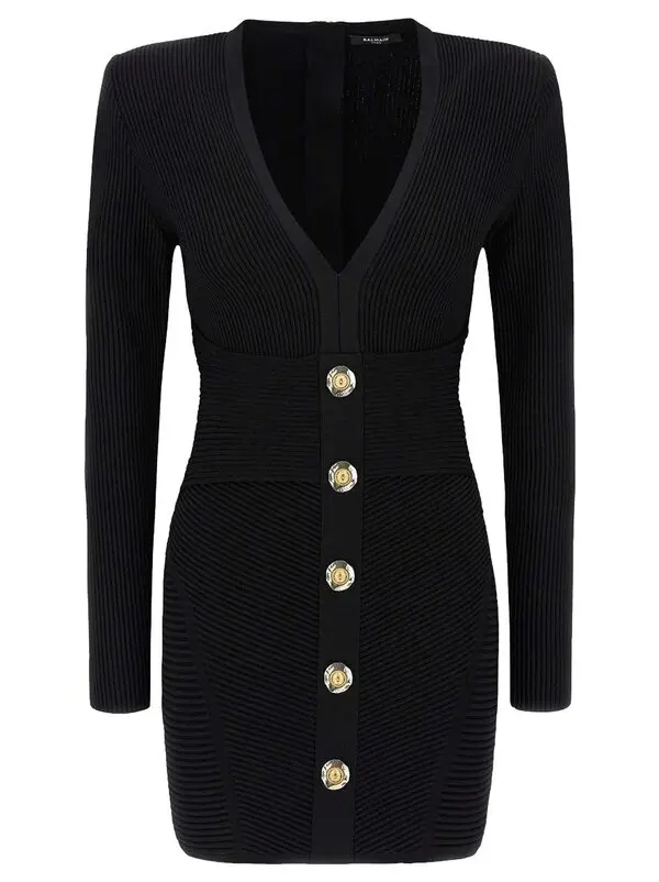 Balmain Bodycon Knit Mini Dress - Black