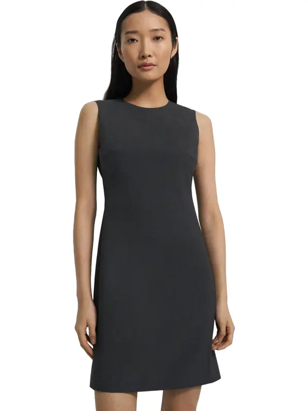 Theory Sleeveless Fitted Good Wool Dress - Charcoal Melange