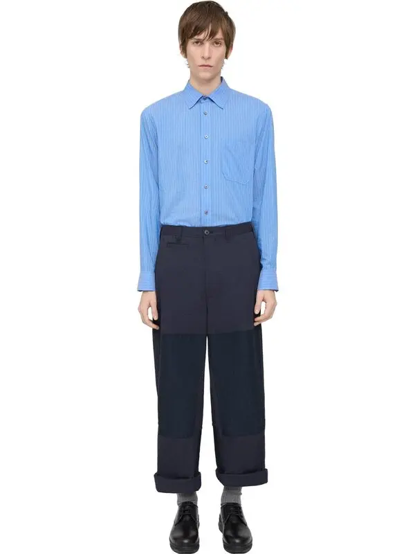 Theory Wide-leg Cotton Twill Pants - Washed Navy