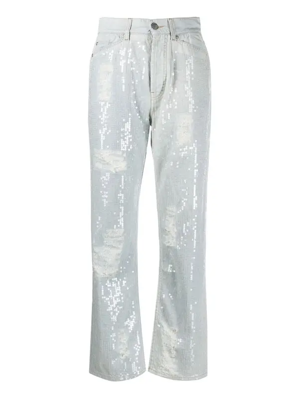 Palm Angels Sequinned Straight-leg Jeans - Blue