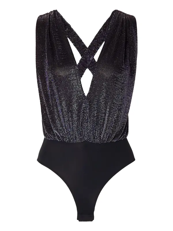 Zeynep Arçay Draped Metallic Bodysuit - Midnight Blue
