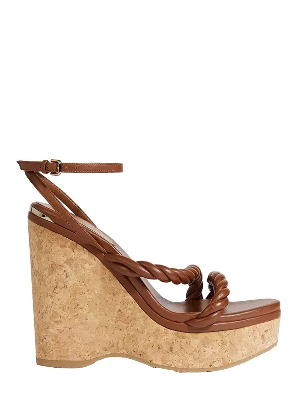 JIMMY CHOO Diosa 130 Twisted Leather Wedge Sandals - Brown