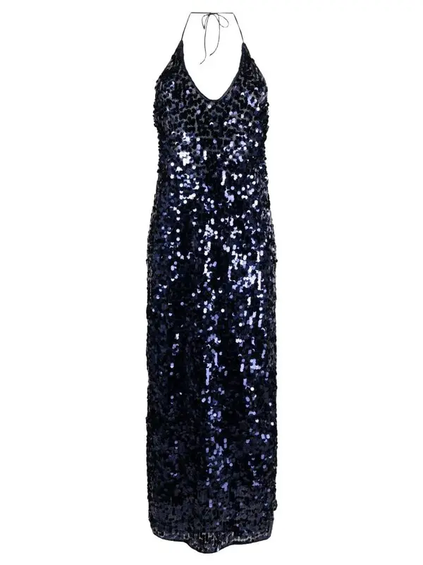Oseree Sequinned Halterneck Dress - Blue