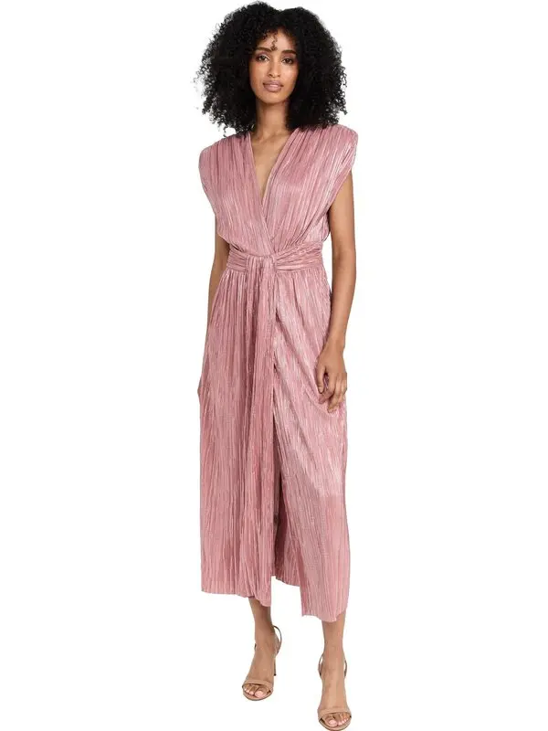 SABINA MUSAYEV Harvey Lamé Plissé Midi Dress - Antique Rose