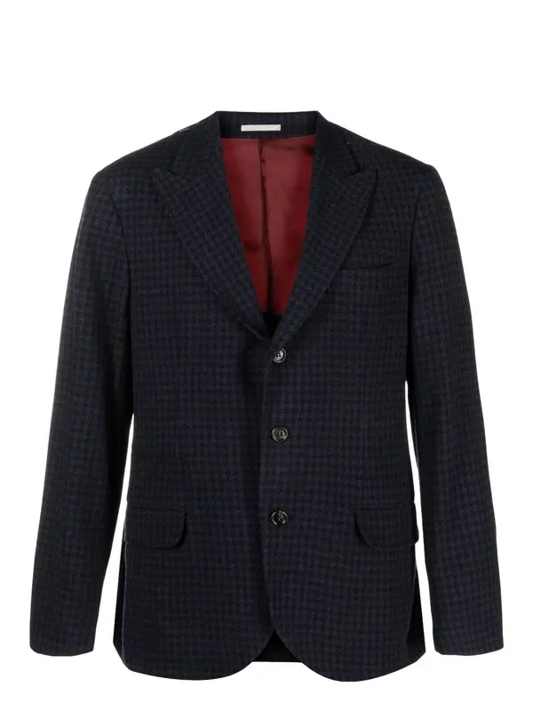 Brunello Cucinelli Houndstooth-pattern Wool-blend Blazer - Blue