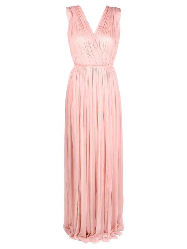 PNK Pleated Silk Floor-length Dress - Pink